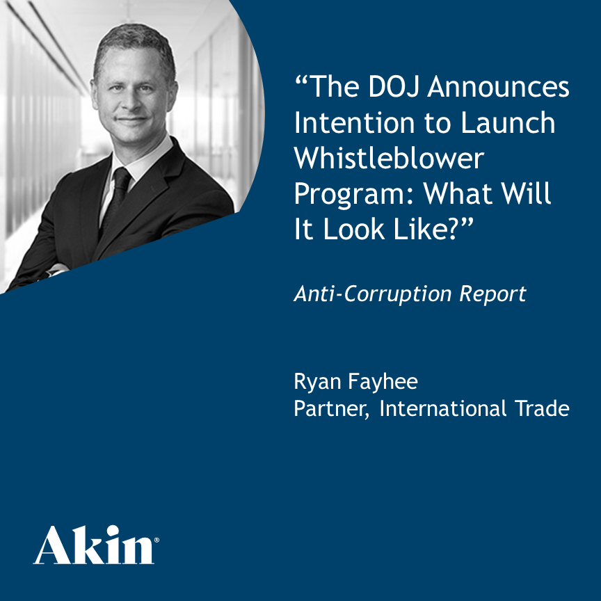 Ryan Fayhee Quoted by Anti-Corruption Report on the DOJ’s Plans to ...
