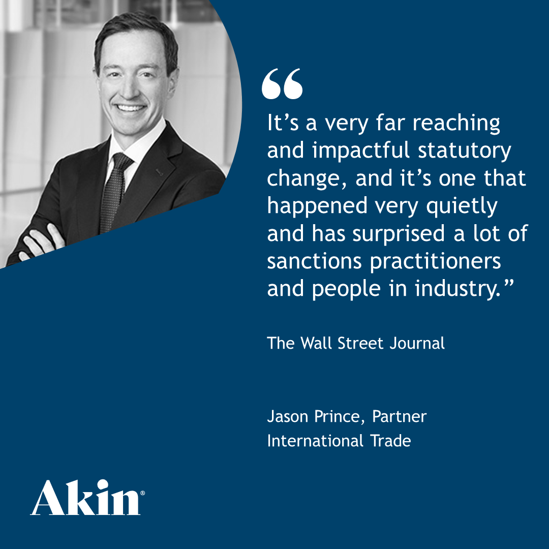 WSJ Quotes Jason Prince on Sanctions Risks in Foreign Aid Package | Akin