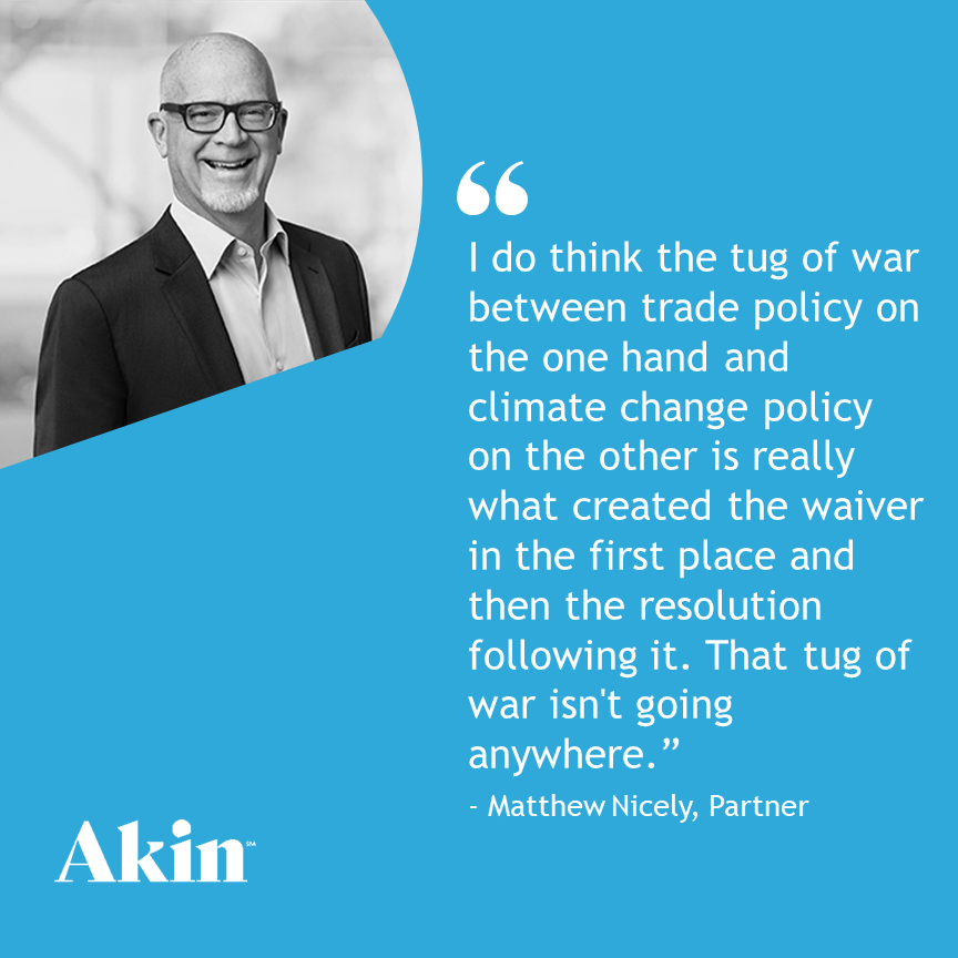 Law360 Quotes Matthew Nicely on Solar Tariff Waiver | Akin