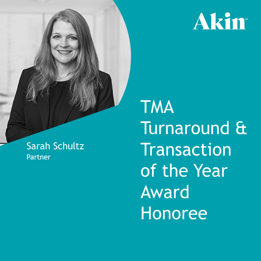 Sarah Schultz Recognized in 2023 TMA Turnaround and Transaction of the Year Awards | Akin
