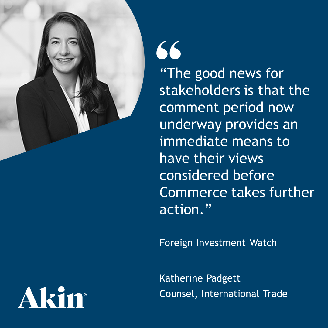 Katherine Padgett Discusses Commerce Notice on “Connected Vehicles” | Akin